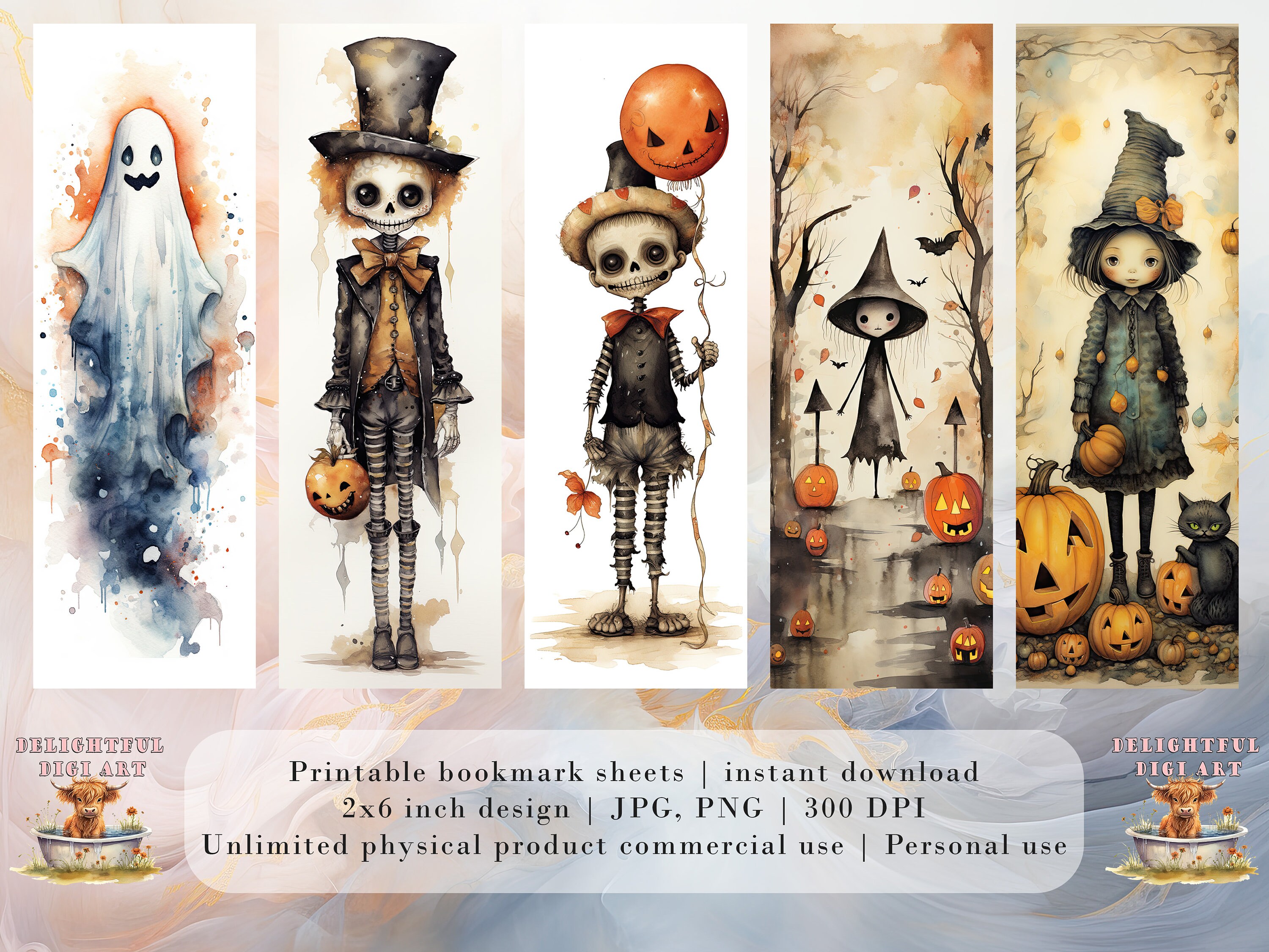 15 Cute Halloween Themed Printable Bookmarks | Digital Download JPG ...