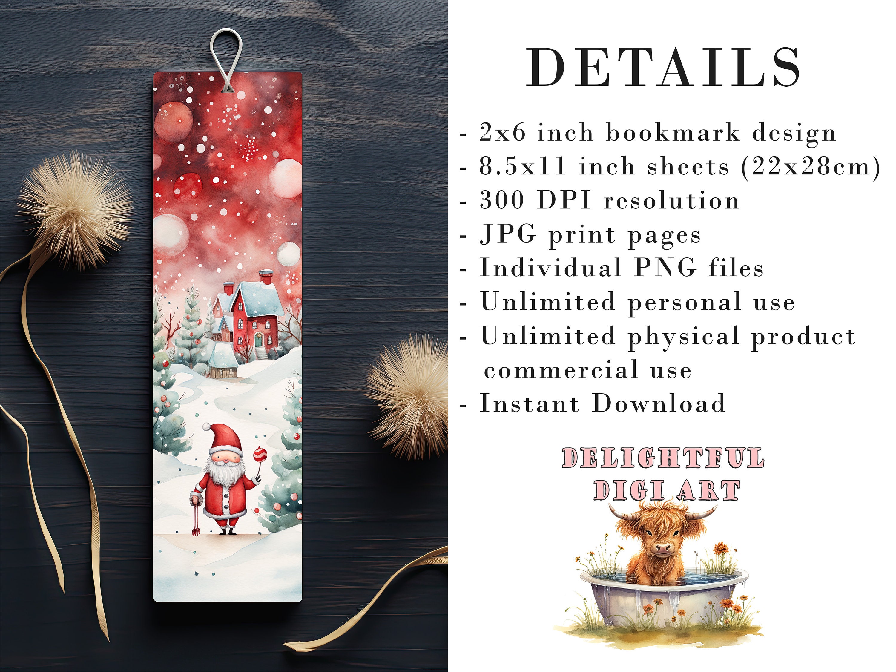 10 Cute Christmas Printable Bookmarks | Digital Download JPG Bookmark ...