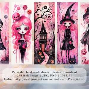 20 Hot Pink Halloween Printable Bookmarks | Digital Download JPG ...