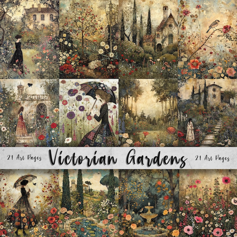 Victorian Gardens Printable Art Pages, Whimsical Art Pack Quirky ...