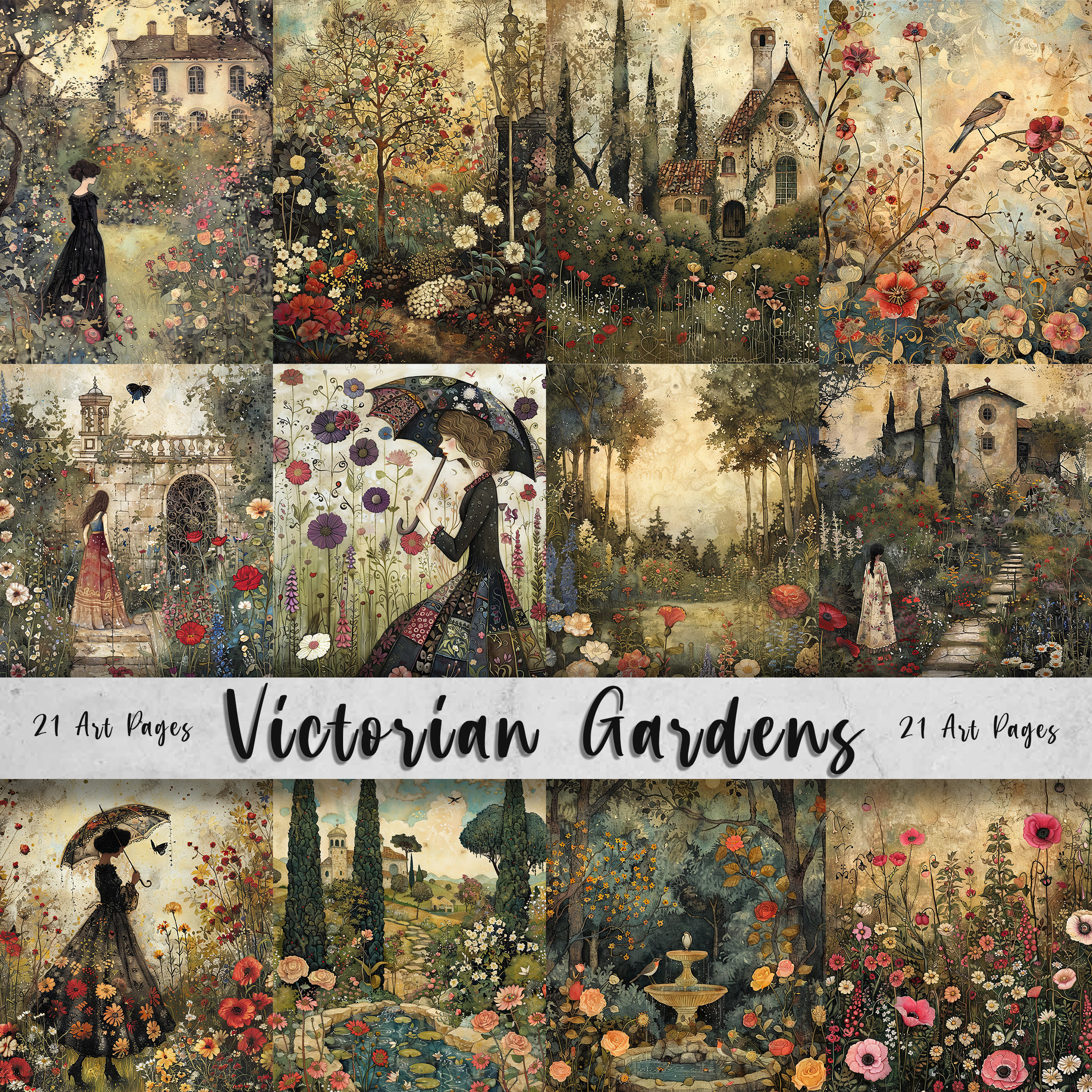 Victorian Gardens Printable Art Pages, Whimsical Art Pack Quirky ...