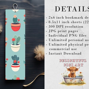 Retro Cactus Printable Bookmarks: JPG DIY Bookmark Sheets| PNG Bookmark ...