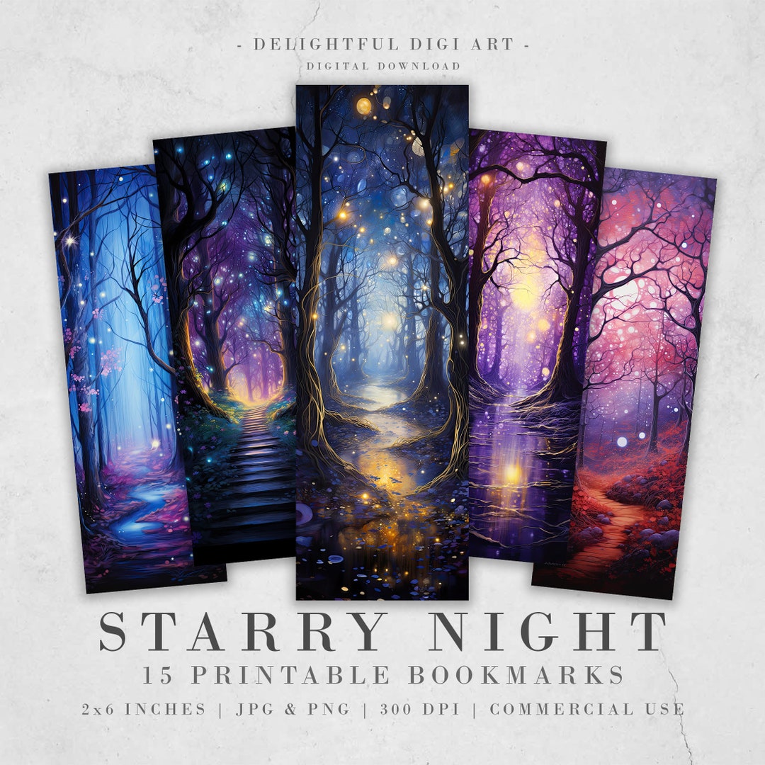 15 Fantasy Starry Night Printable Bookmarks | Digital Download JPG ...