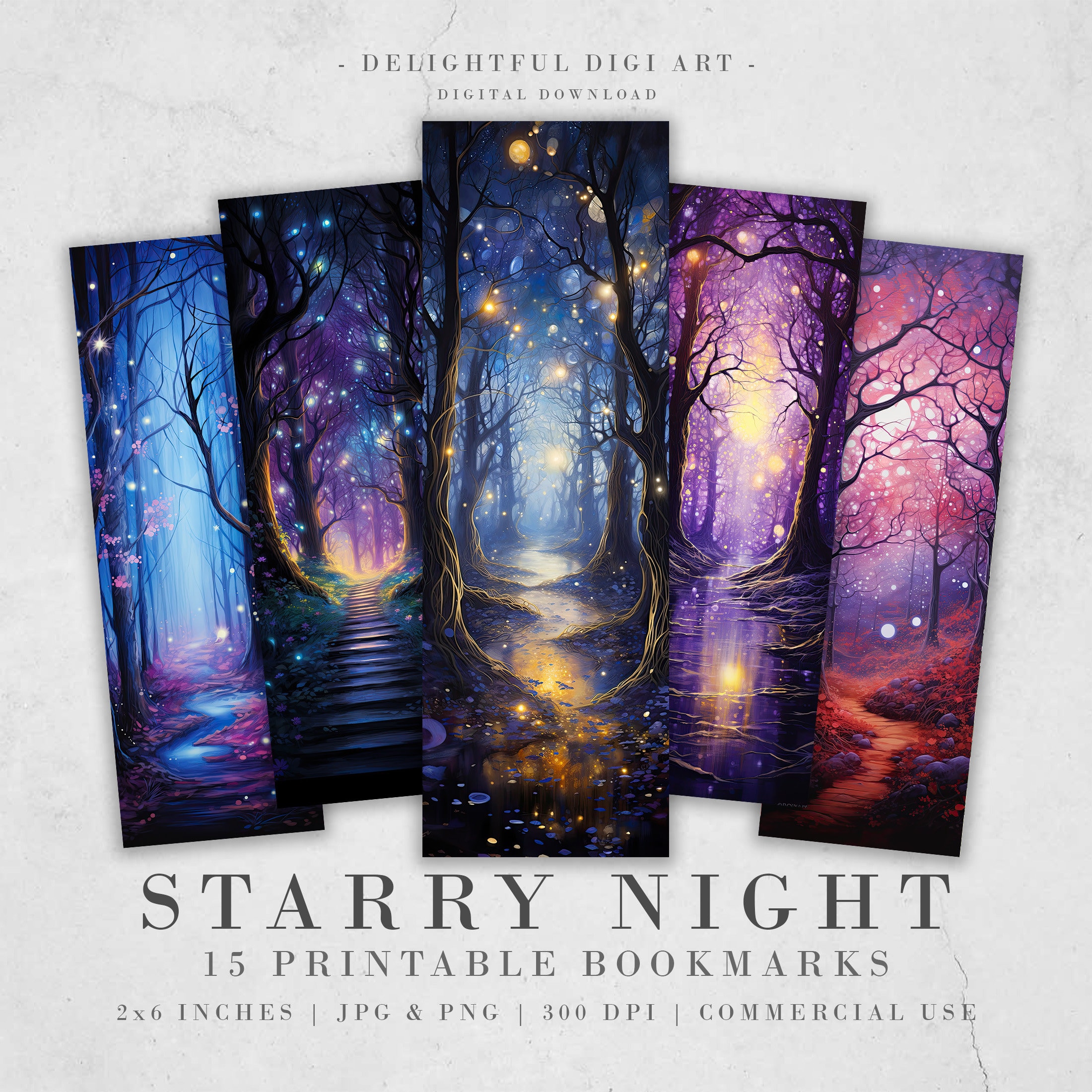 15 Fantasy Starry Night Printable Bookmarks | Digital Download JPG ...