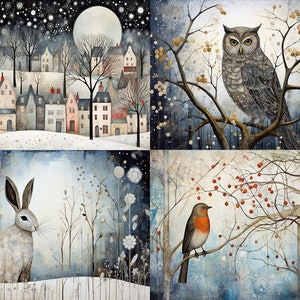 Whimsical Winter Printable Art Pages| Digital Download Paper Set| PNG ...