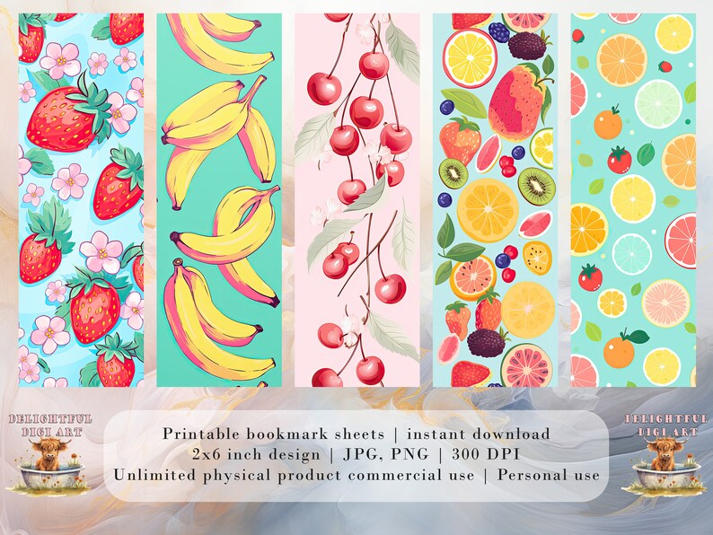 Retro Fruit Printable Bookmarks: JPG DIY Bookmark Sheets| PNG Bookmark ...