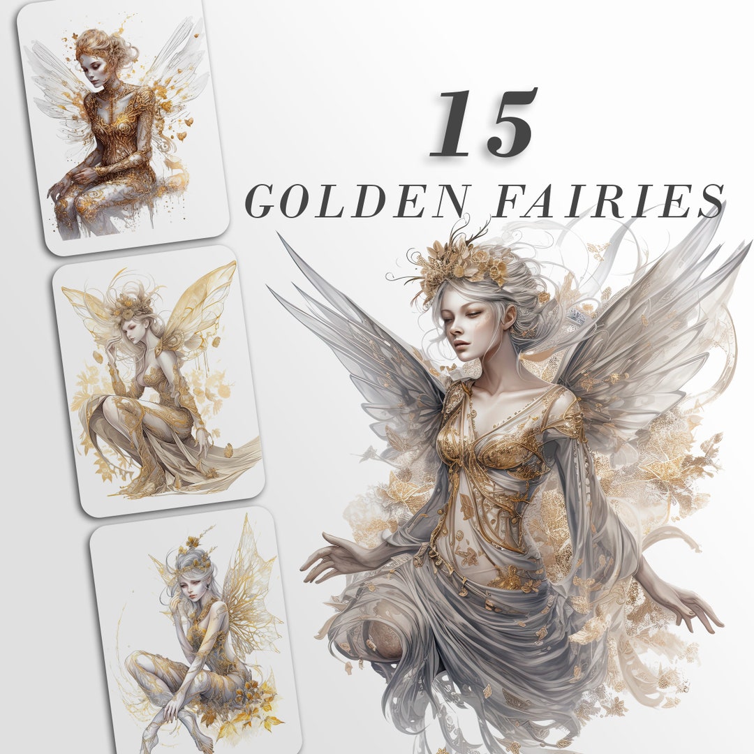 Golden Fairy Watercolor Clipart, Fairies Clipart, Fantasy Clipart ...