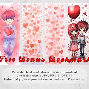 Chibi Valentines Watercolor Printable Bookmarks| Digital Download JPG ...