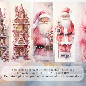 20 Cute Pink Christmas Printable Bookmarks | Digital Download JPG ...