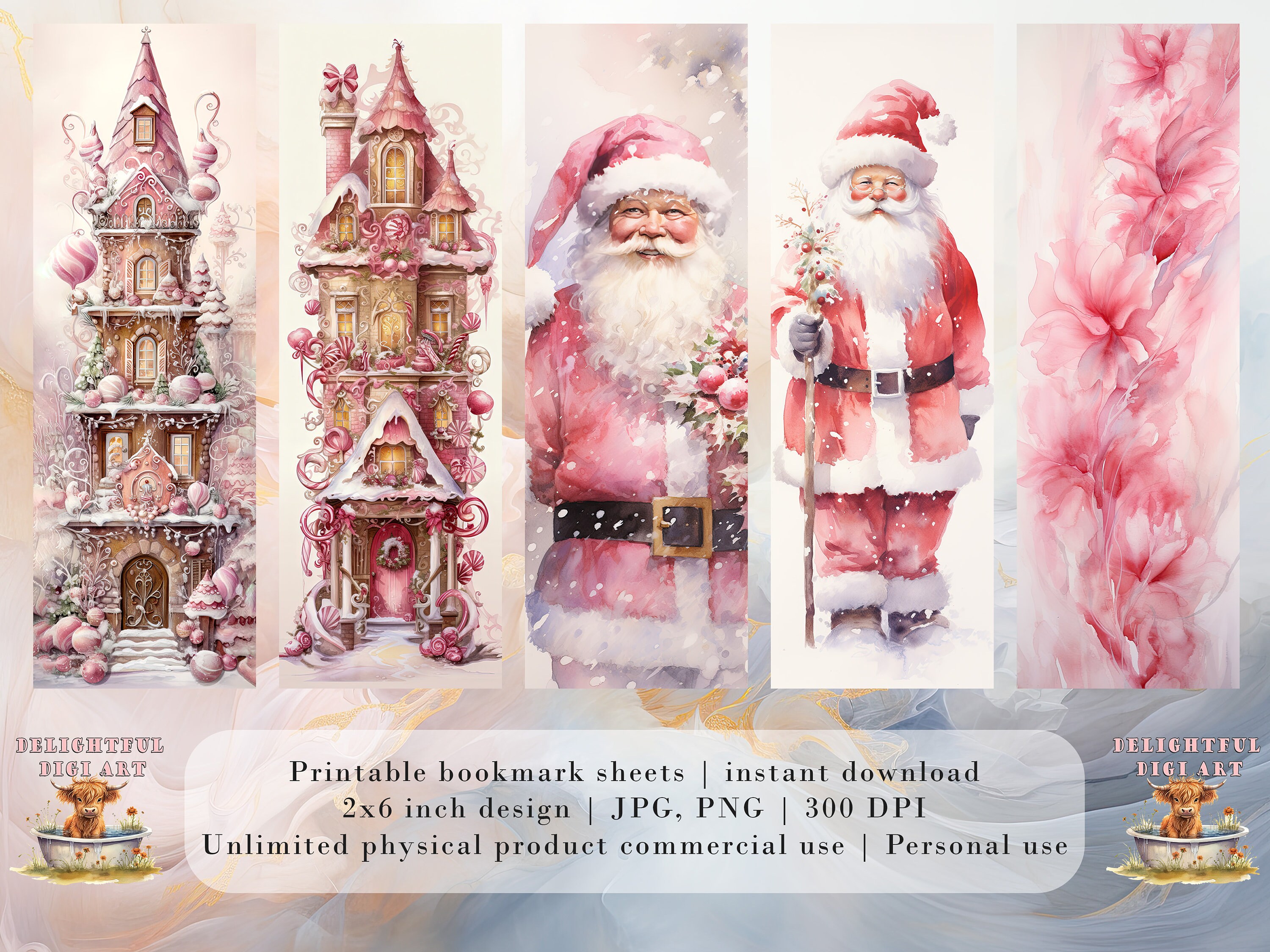 20 Cute Pink Christmas Printable Bookmarks | Digital Download JPG ...