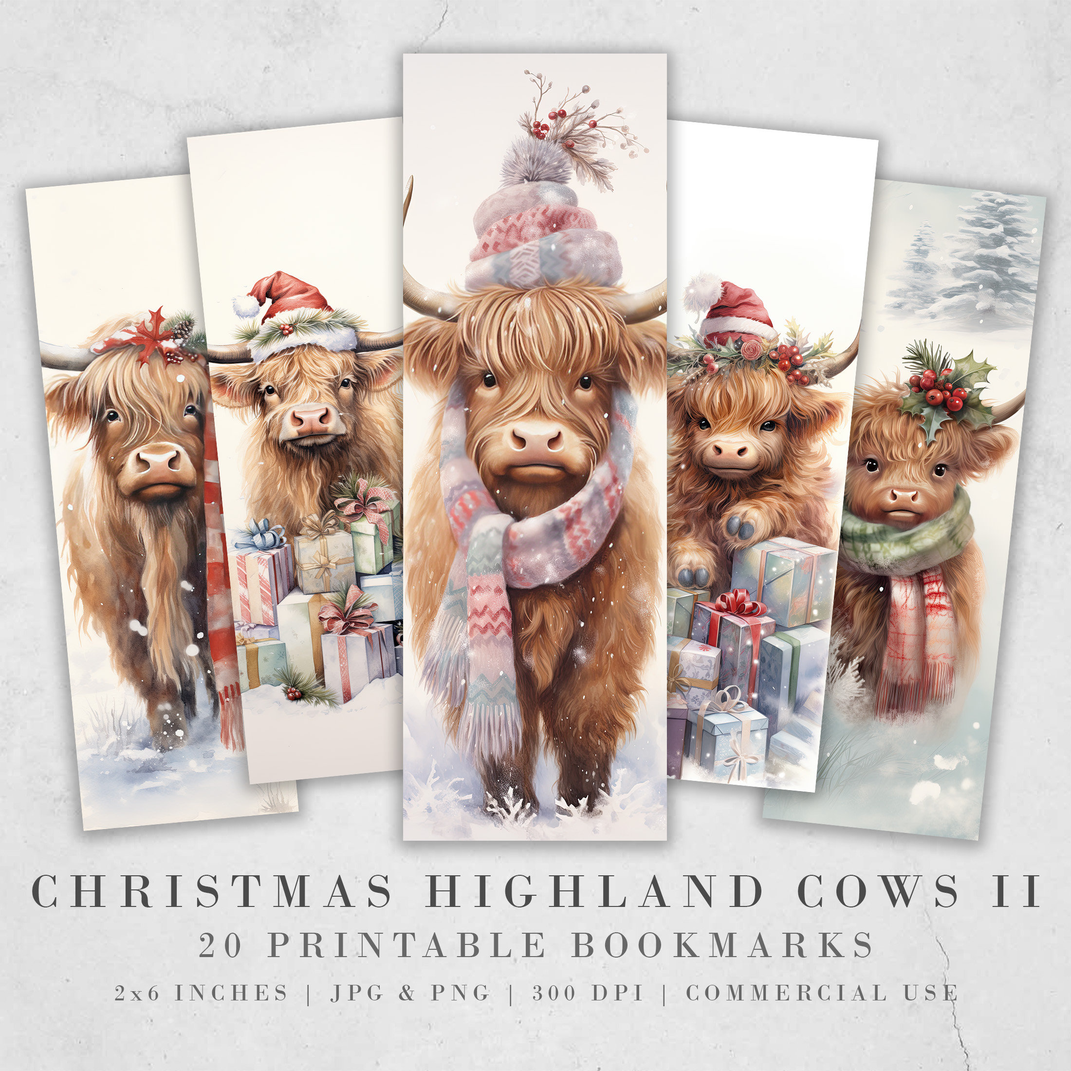 20 Christmas Highland Cow Printable Bookmarks | Digital Download JPG ...