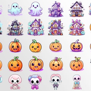 Kawaii Halloween Characters Clipart: Pastel Art for Crafts and Decor ...