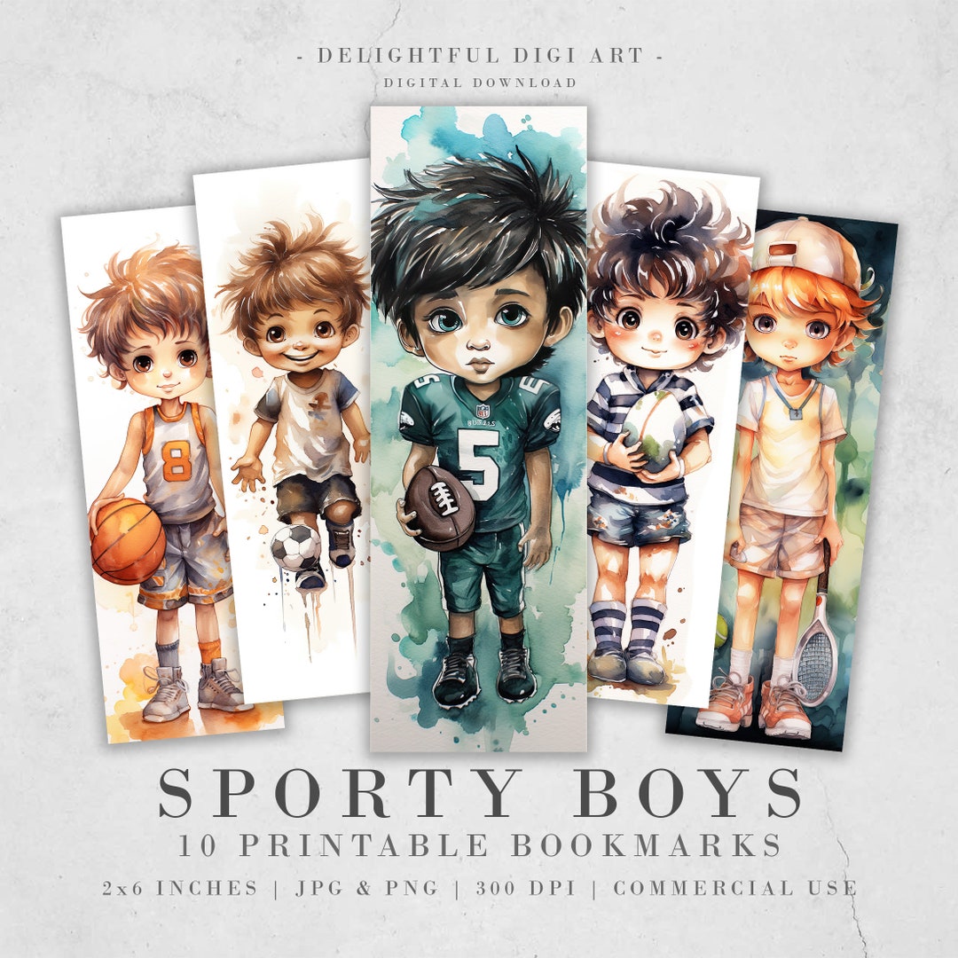 10 Sports Boys Printable Bookmarks | Digital Download JPG Bookmark Set ...