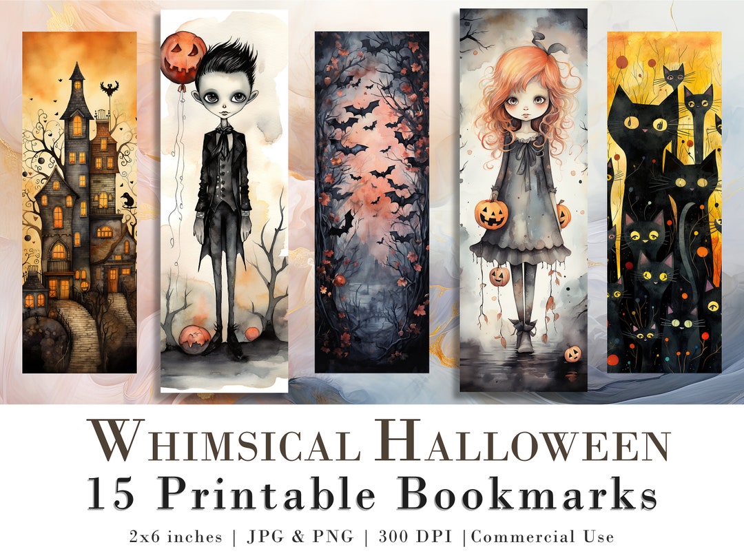 15 Cute Halloween Themed Printable Bookmarks Digital Download JPG ...