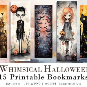 15 Cute Halloween Themed Printable Bookmarks Digital Download JPG ...