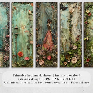 Vintage Whimsy Printable Bookmarks | Digital Download JPG Bookmark Set ...