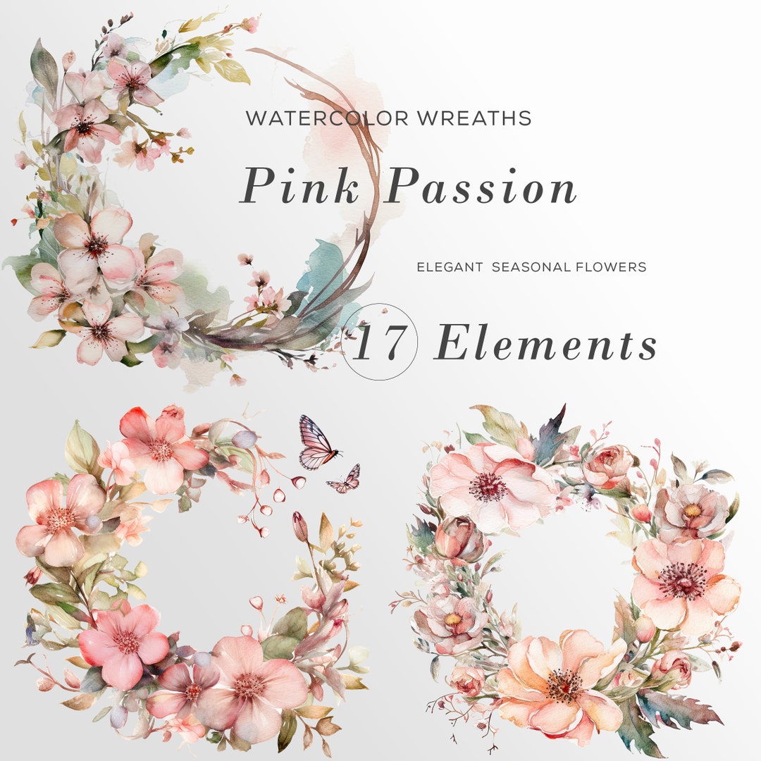 Pink Watercolor Wreath Clipart| Botanical Wreath| Floral Wreath ...