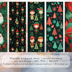 Cute Christmas Printable Bookmarks: JPG Bookmark Sheets| PNG Bookmark ...