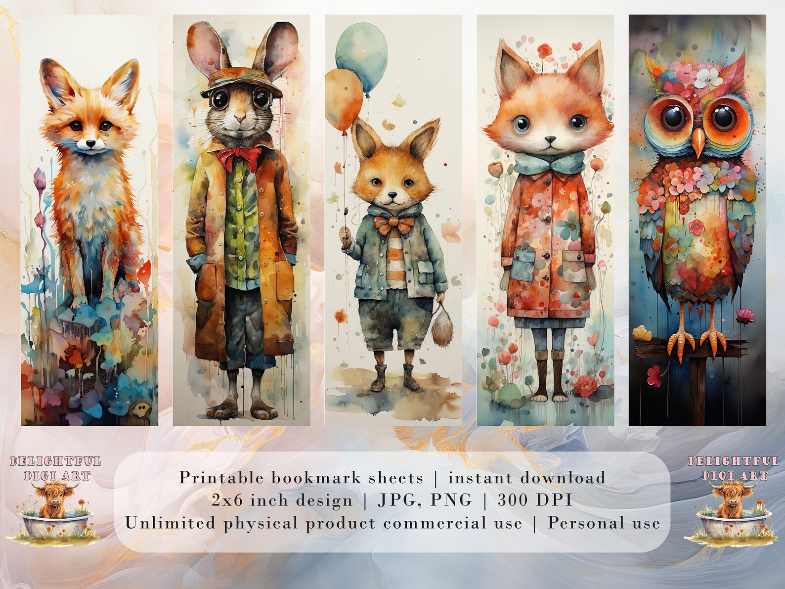 15 Cute Animal Printable Bookmarks | Digital Download JPG Bookmark Set ...