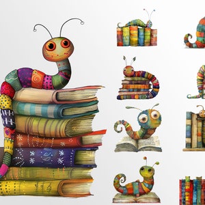 Whimsical Bookworms Clipart: Cute Files for Crafts and Decor, PNG ...