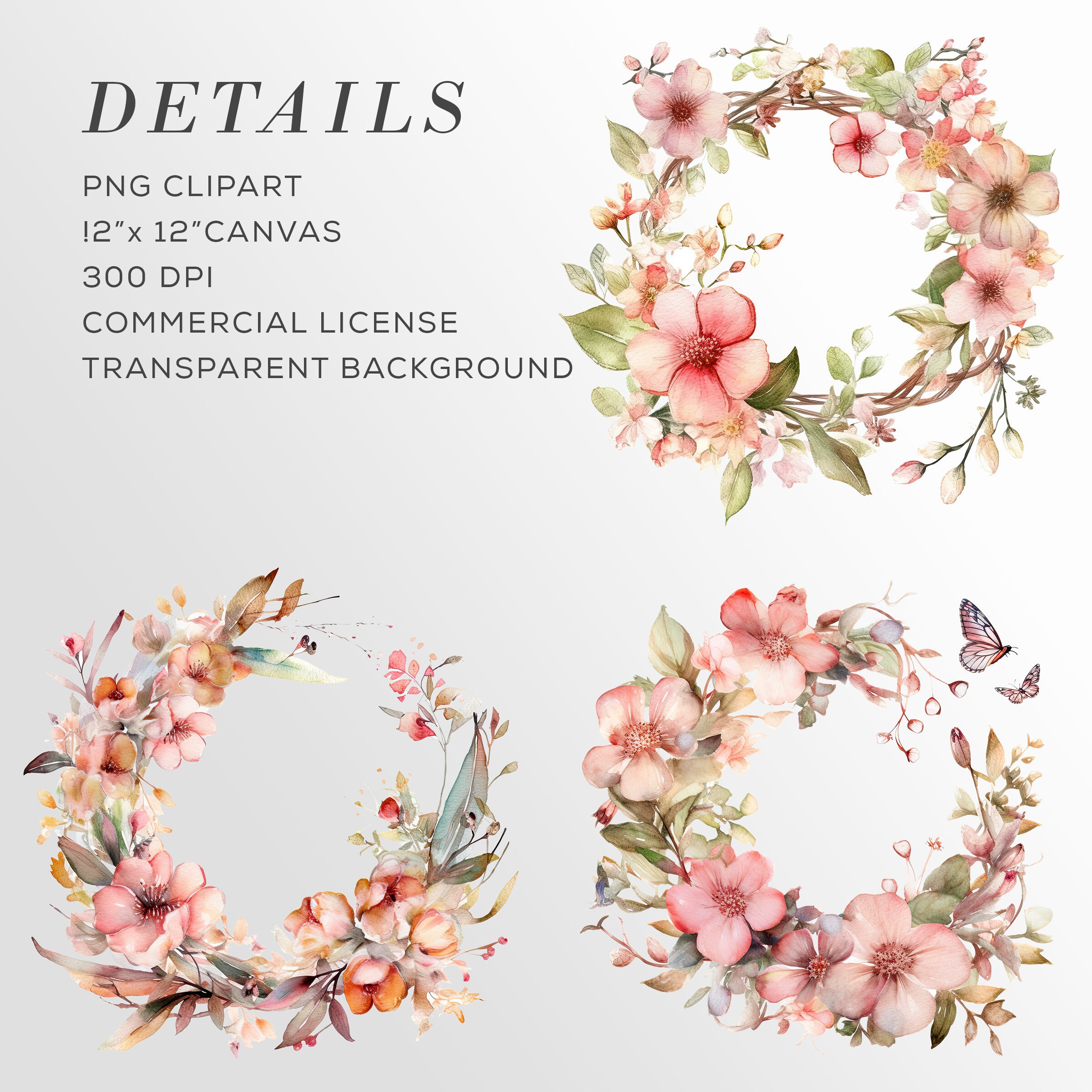 Pink Watercolor Wreath Clipart| Botanical Wreath| Floral Wreath ...