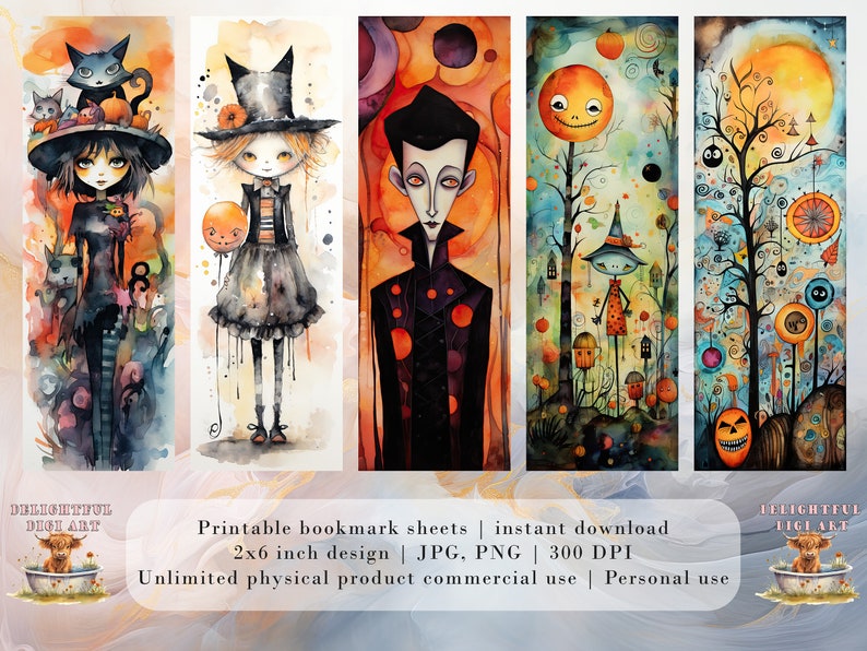 15 Cute Halloween Printable Bookmarks | Digital Download JPG Bookmark ...
