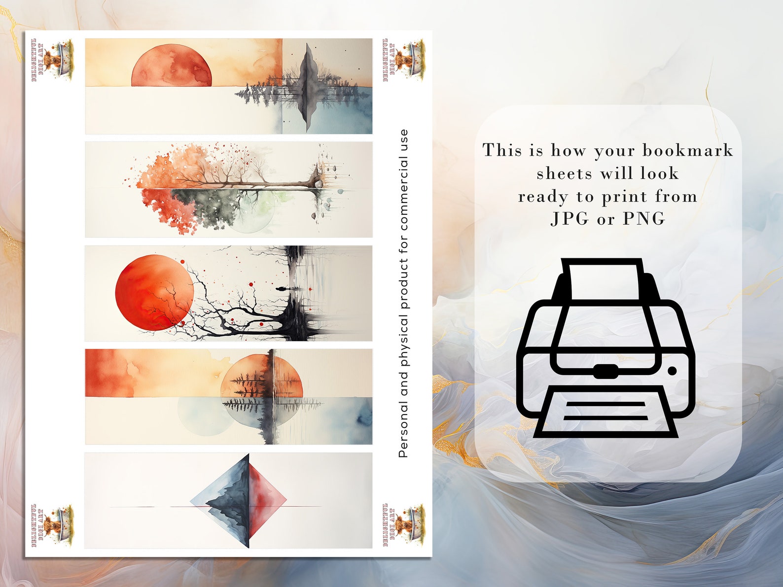 Watercolor Landscape Printable Bookmarks| 10 Minimalist Design ...