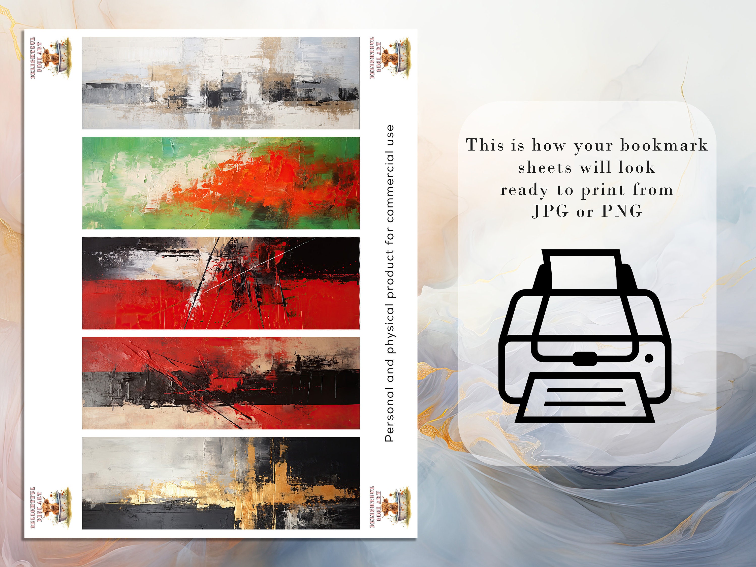 Abstract Oil Painting Printable Bookmarks | JPG Bookmark Set| 20 PNG ...