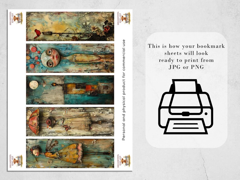 Whimsical & Quirky Printable Bookmarks| Mixed Media Bookmark Sheets ...
