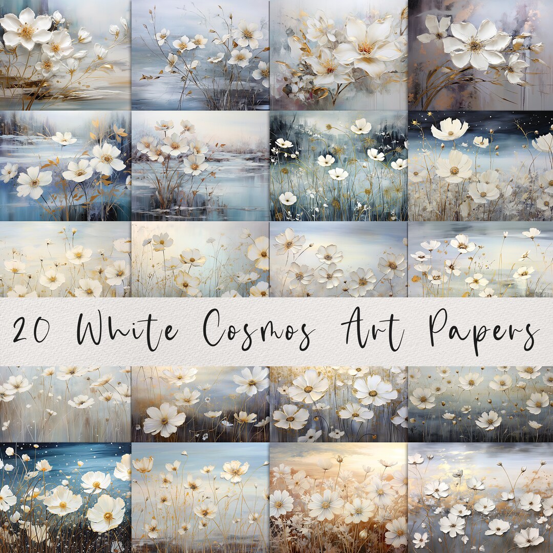 20 White Cosmos Printable Art Pages| Digital Download JPG Paper Set ...