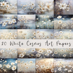 20 White Cosmos Printable Art Pages| Digital Download JPG Paper Set ...