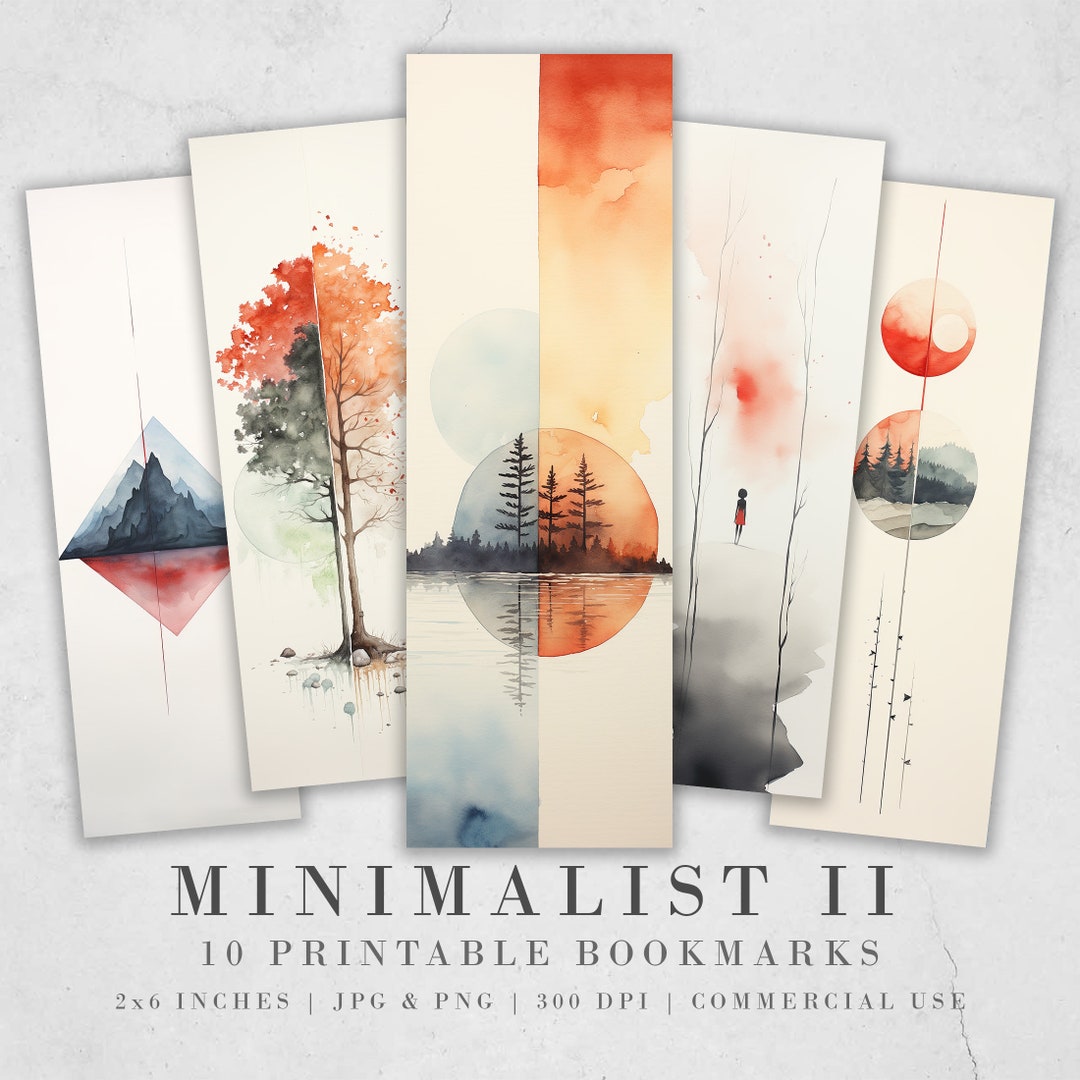 Watercolor Landscape Printable Bookmarks| 10 Minimalist Design ...