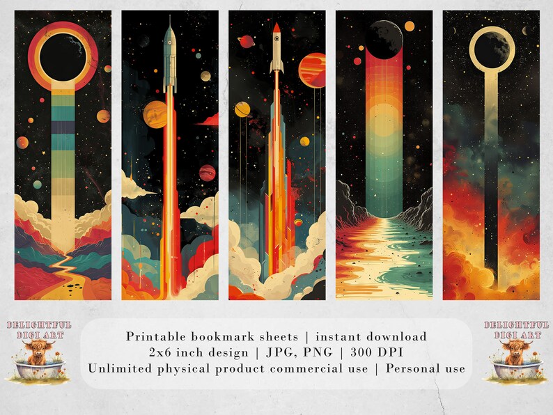 20 Space Adventure Printable Bookmarks| Sci-fi Bookmark Sheets| PNG ...