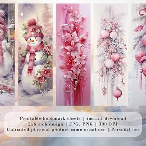20 Cute Pink Christmas Printable Bookmarks | Digital Download JPG ...