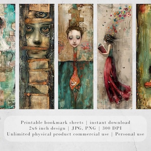 Reading Whimsy Printable Bookmarks| Mixed Media Bookmark Sheets| PNG ...