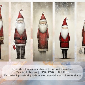 15 Whimsical Santa Printable Bookmarks: Digital Download JPG Bookmark ...