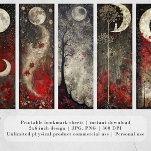 Whimsical Moon Printable Bookmarks: Quirky Bookmark Sheets, PNG ...