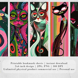 Meow Masterpieces Printable Bookmarks| 10 Quirky Cat Line Drawing ...