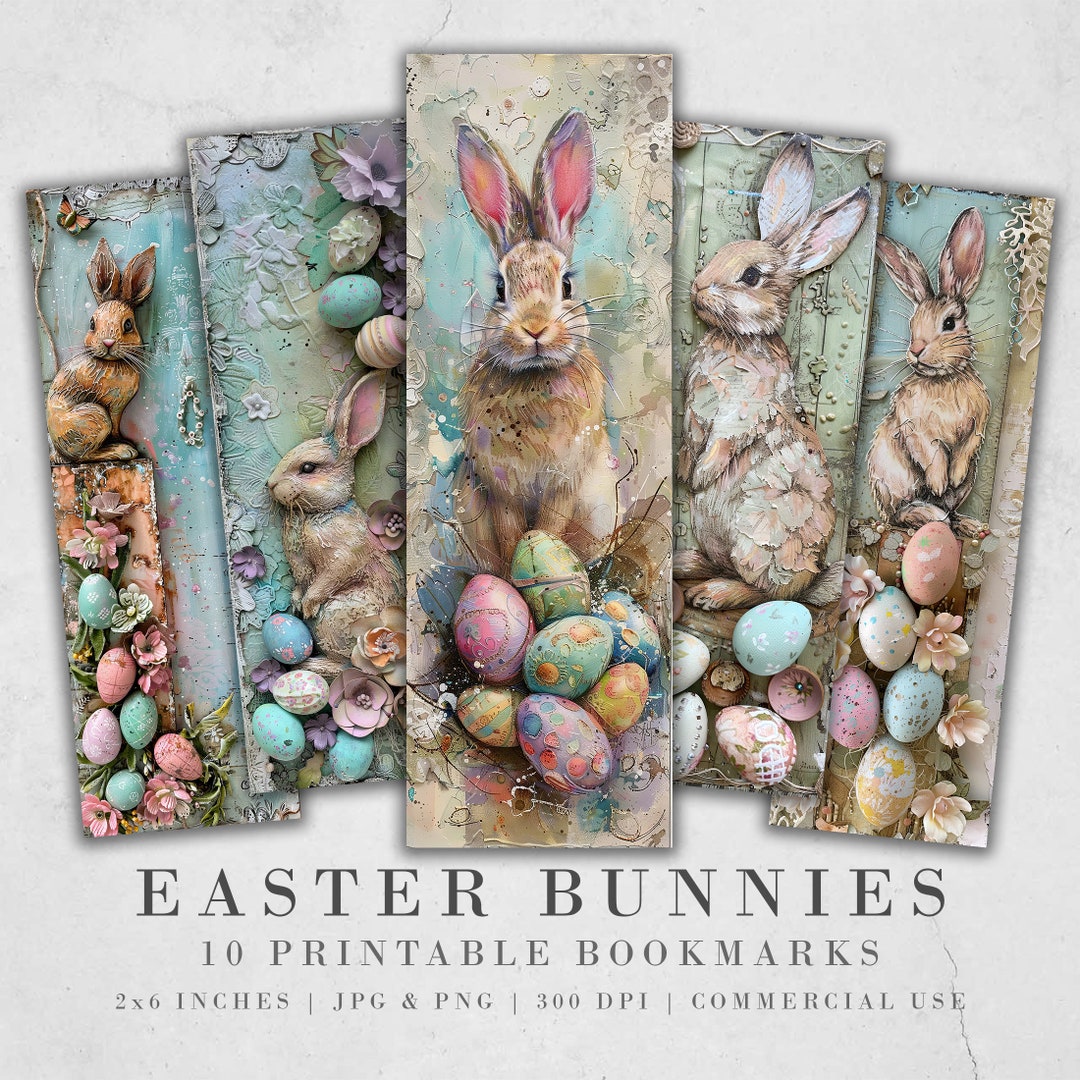 10 Easter Bunnies Printable Bookmarks | Digital Download JPG Bookmark ...