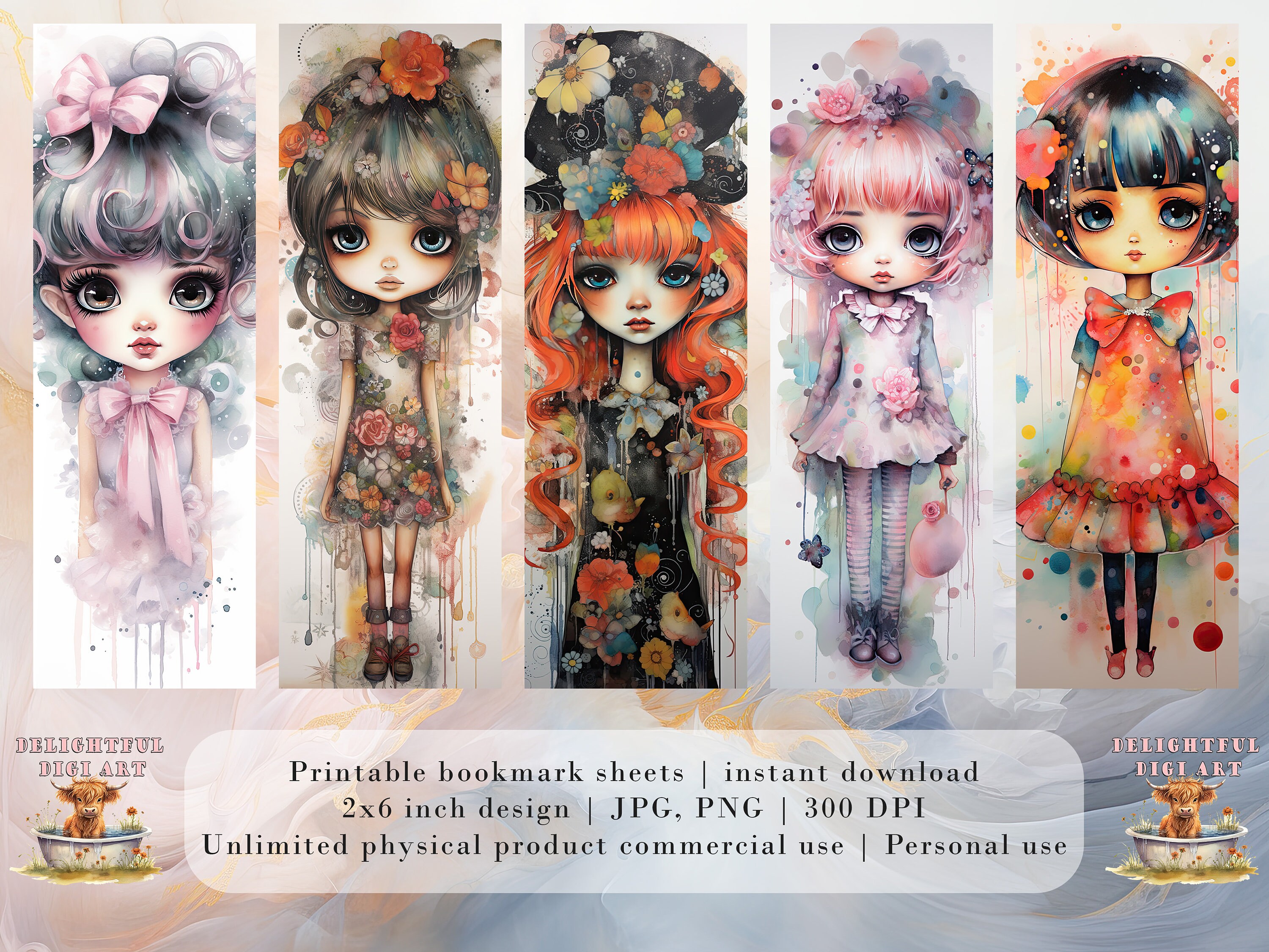 15 Chibi Girls Watercolor Printable Bookmarks | Digital Download JPG ...