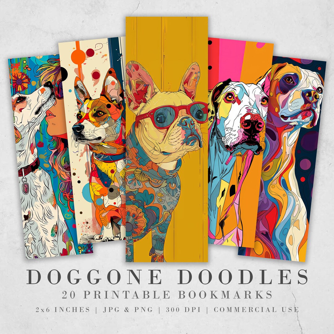 Doggone Doodles Printable Bookmarks| 20 Quirky Dog Line Drawing ...