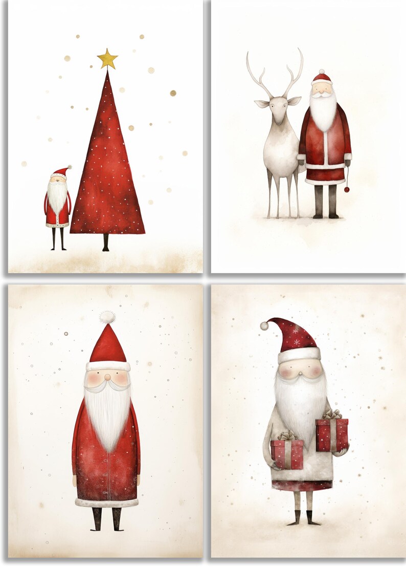12 Whimsical Santas Printable Art Pages| Digital Download JPG Paper Set ...