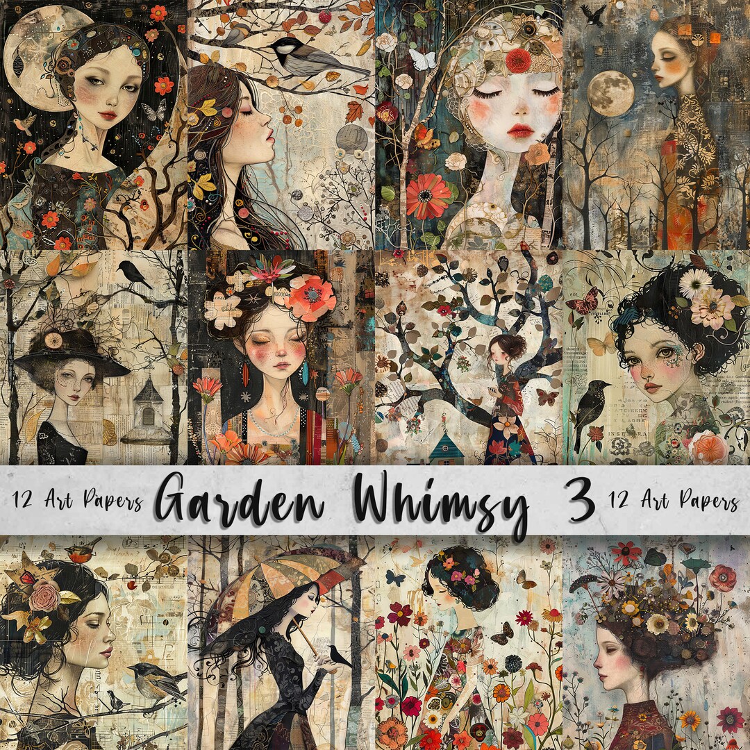 Garden Whimsy Printable Art Pages| Whimsical Art Pack | Quirky Digital ...