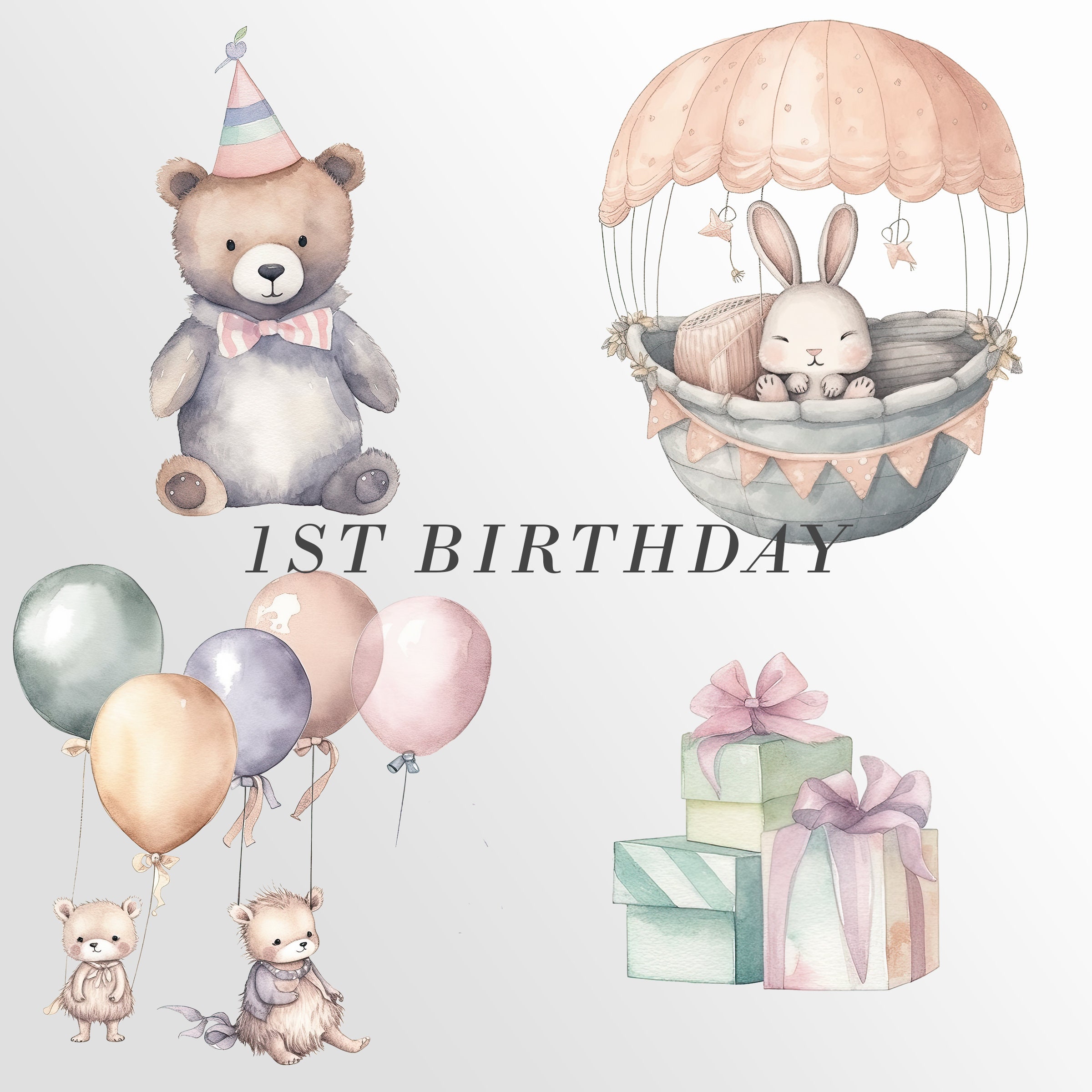 Baby Birthday Clipart Watercolor Animals Birthday Clipart - Etsy Canada