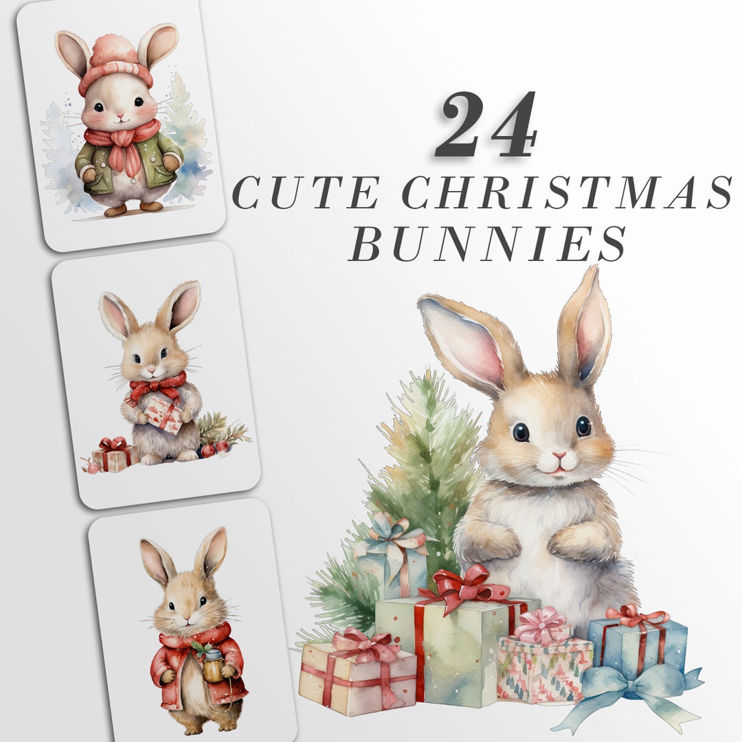Cute Christmas Bunnies Clipart, Cute Rabbit PNG Bundle, Christmas Art ...