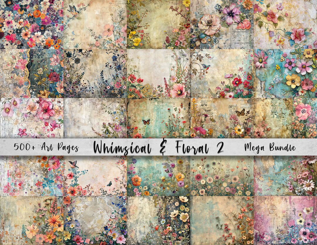 500+ Whimsical & Floral Backgrounds, Digital Download Paper Set ...