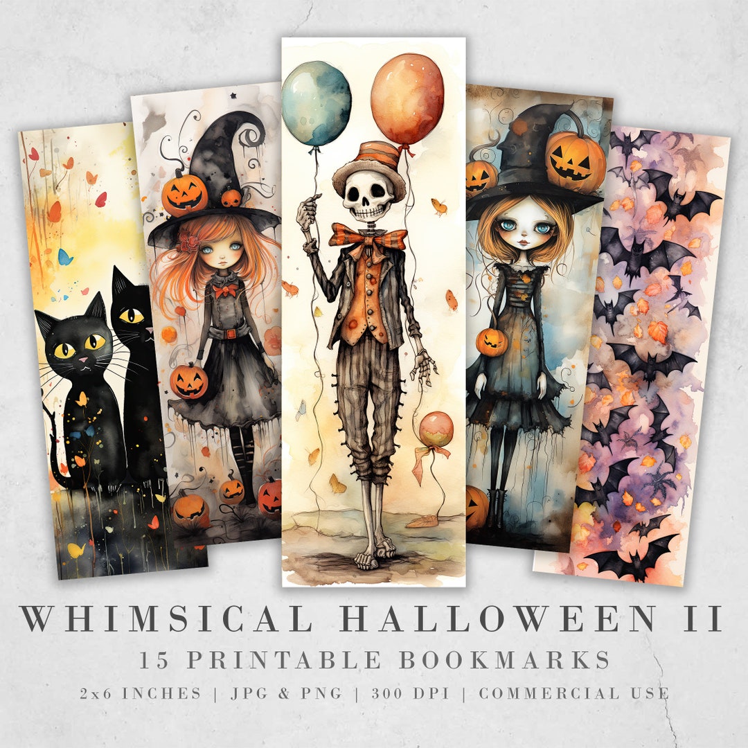 15 Cute Halloween Printable Bookmarks | Digital Download JPG Bookmark ...