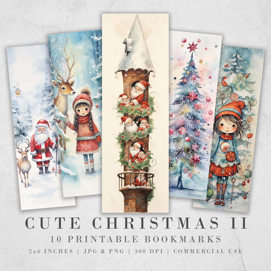 10 Cute Christmas Printable Bookmarks | Digital Download JPG Bookmark ...