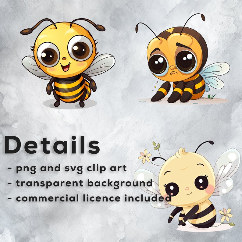 Cute Bee Clip Art Bee PNG Bundle Honey Bee SVG Pack Busy - Etsy