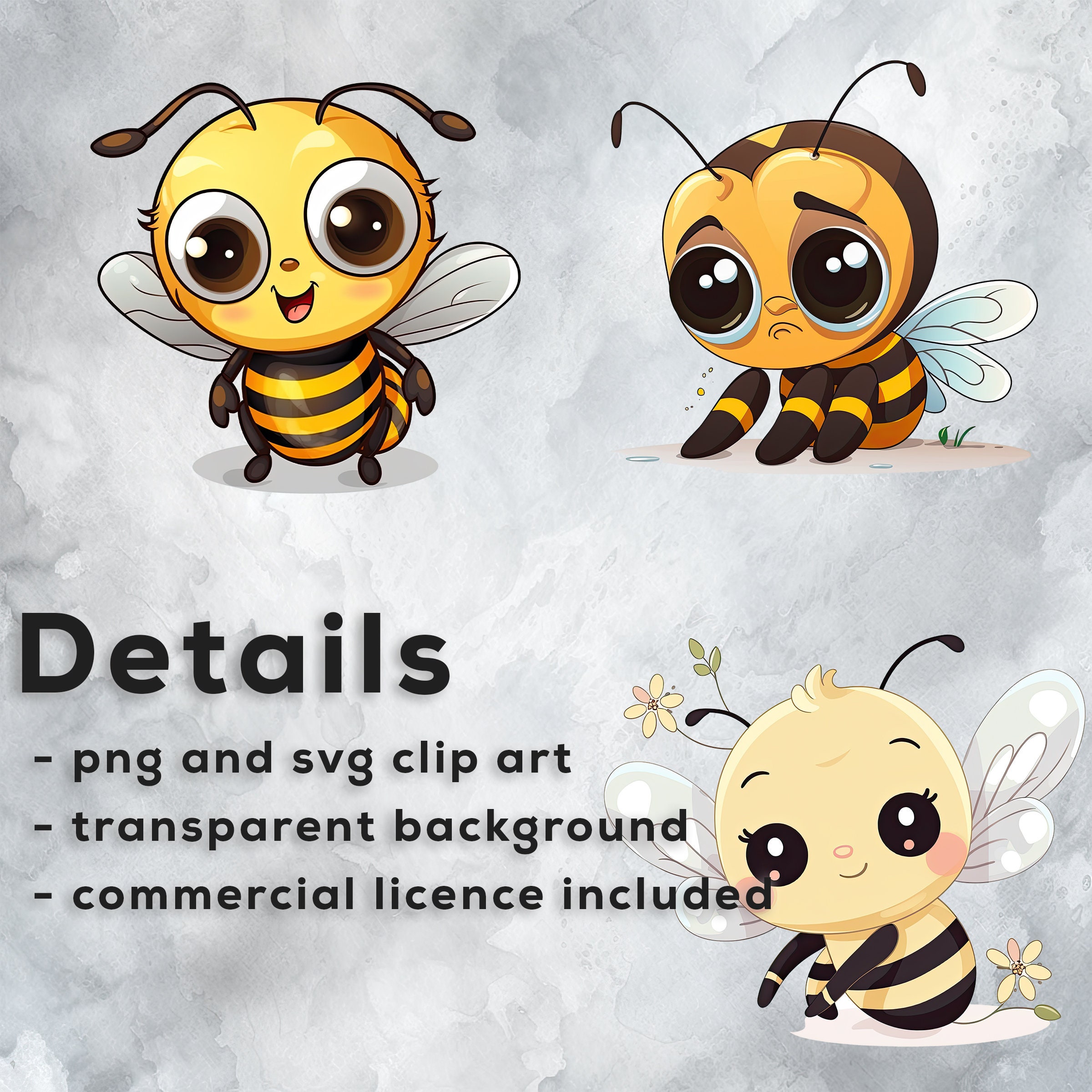 Cute Bee Clip Art Bee PNG Bundle Honey Bee SVG Pack Busy - Etsy